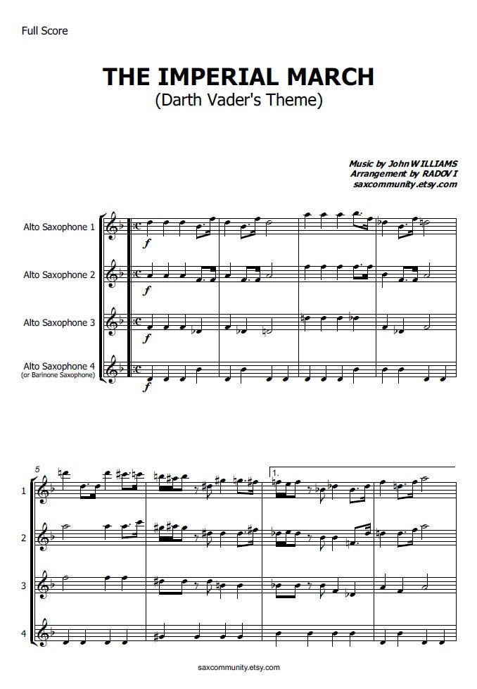 The Imperial March by John Williams for 4 Saxophones (AAAA) - Etsy