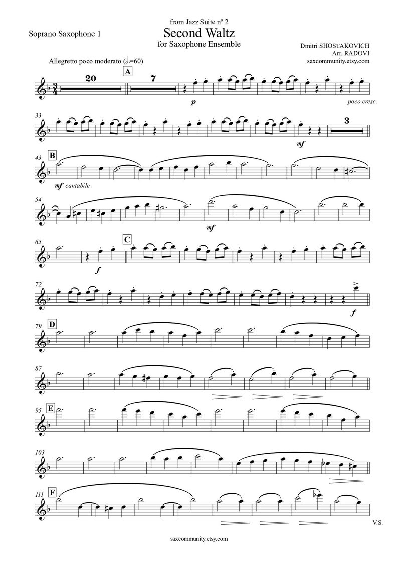 Second Waltz From Jazz Suite Nº2 by Dmitri Shostakovich for Saxophone ...