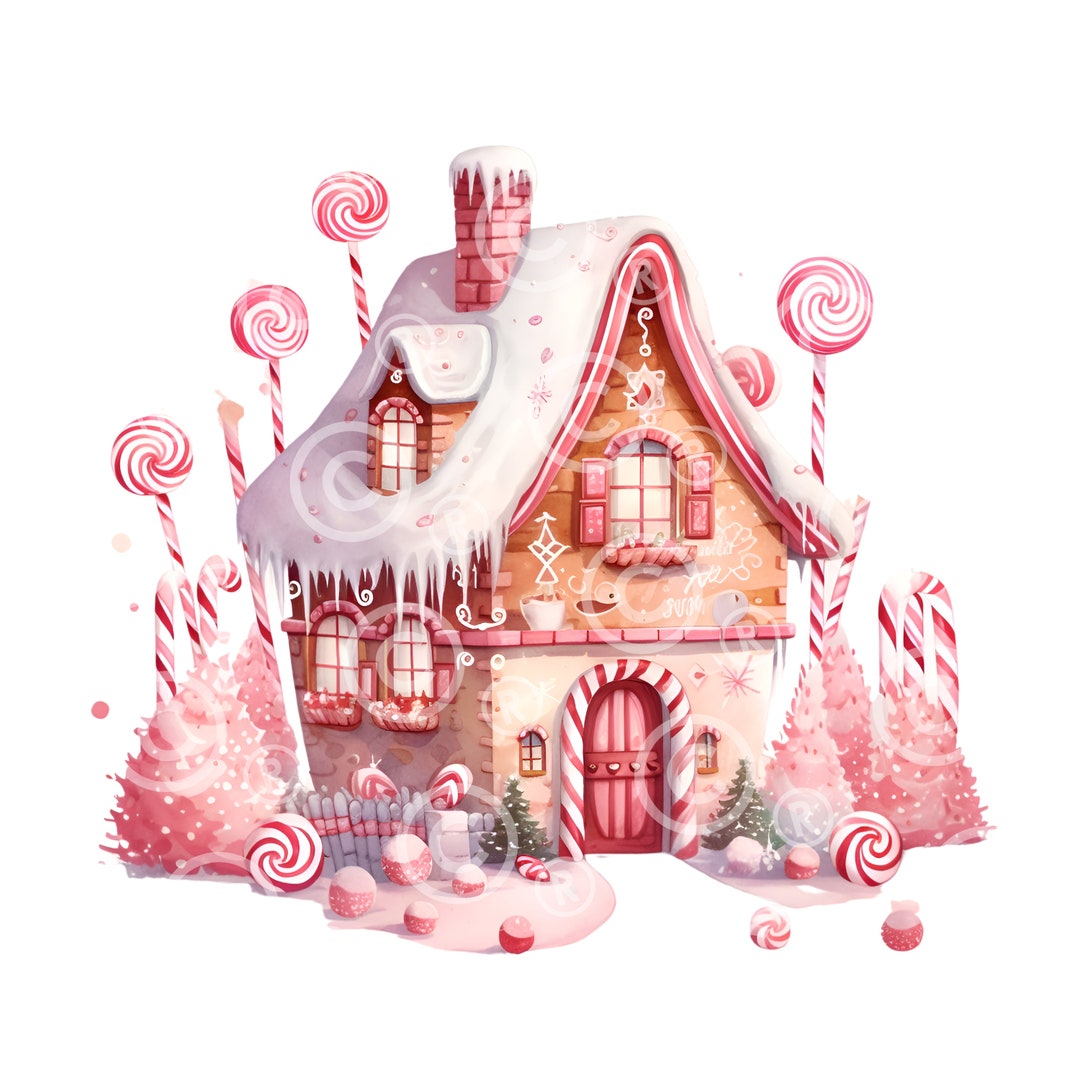 Pink Candy Cane Gingerbread House PNG JPG Clipart: Christmas - Etsy