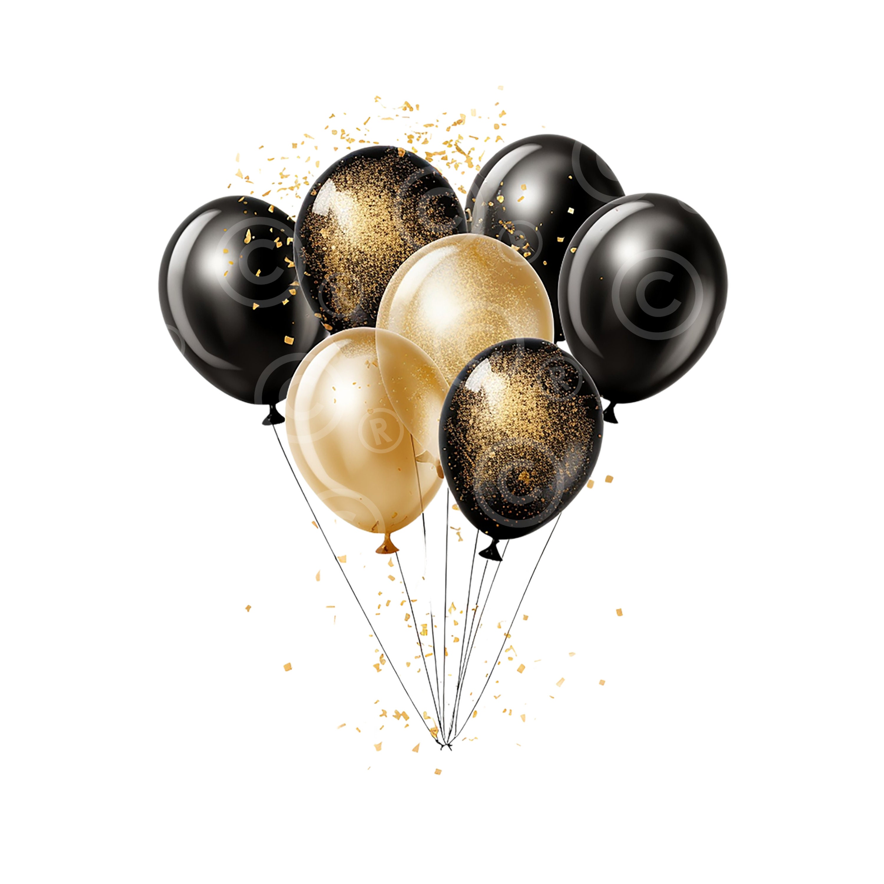 Gold and Black Balloons Clipart PNG for Invitation Design, Card Design ...