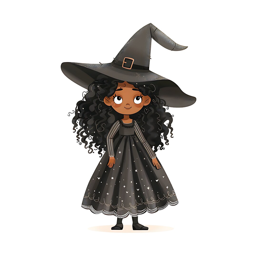 6 Adorable Halloween Clipart: Cute Little Black Girl Witch Collection ...