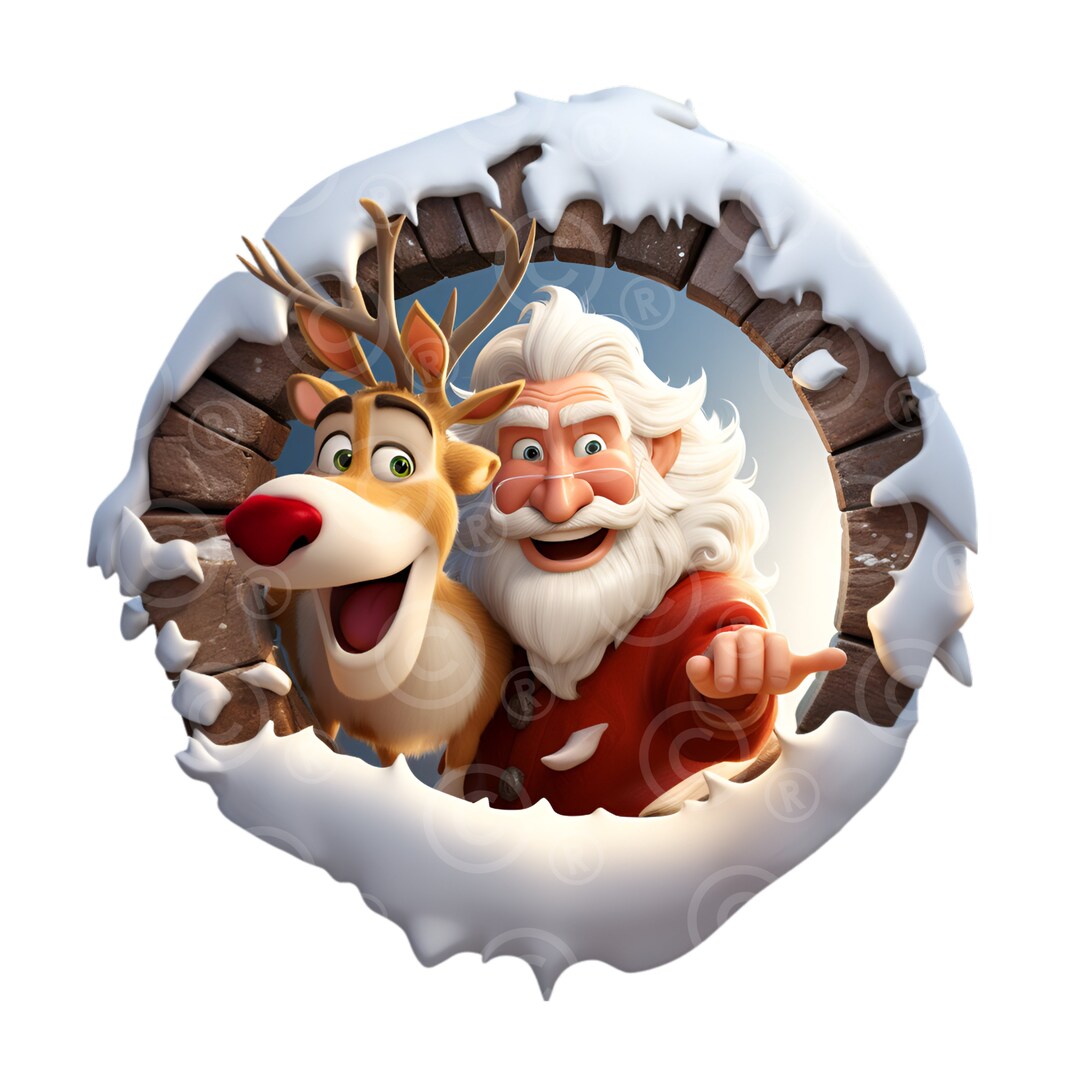 Rudolf the Red Nose Reindeer With Santa Clipart 3D Cartoon Christmas ...
