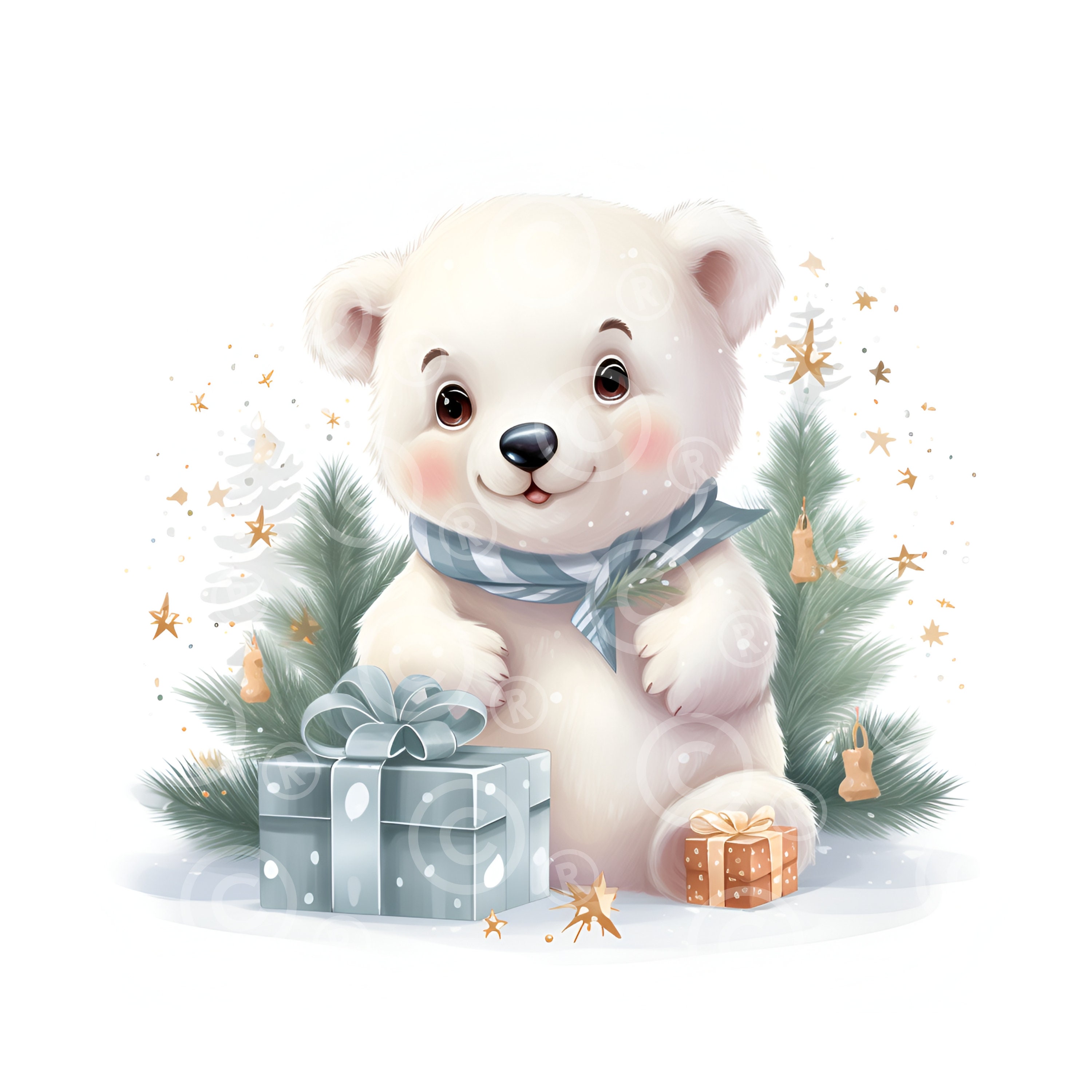6 Christmas Polar Bear Clipart Jpgs, Digital Download, Commercial Use ...