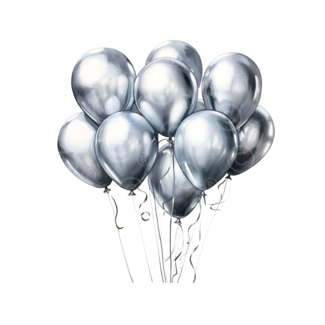 5 Silver Balloons Clipart PNG Watercolour Balloons Perfect for Birthday ...