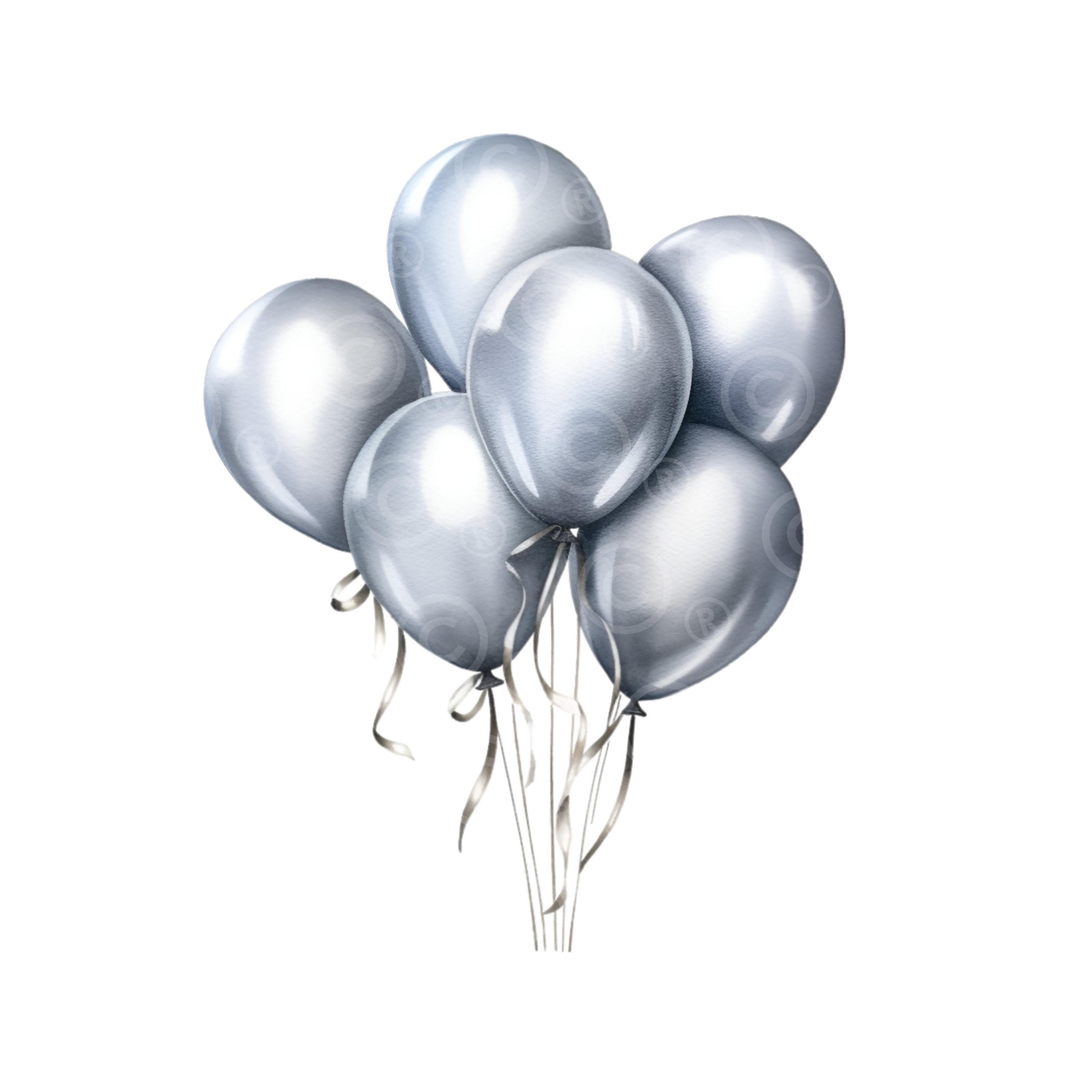 5 Silver Balloons Clipart PNG Watercolour Balloons Perfect for Birthday ...