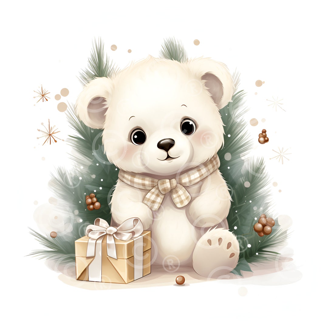 6 Christmas Polar Bear Clipart Jpgs, Digital Download, Commercial Use ...