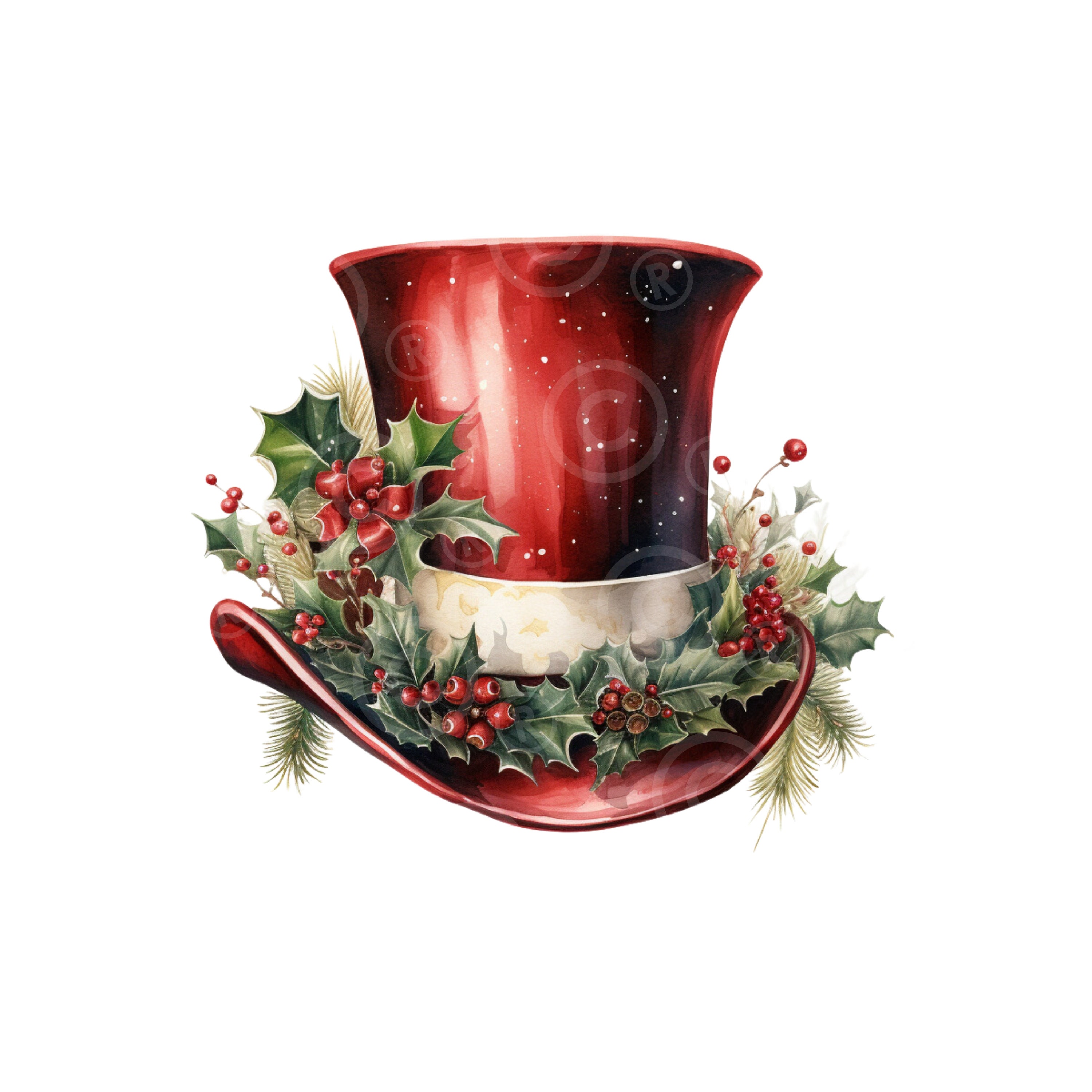 6 Vintage Christmas Top Hat Clipart for Xmas Card Making, Prints and ...