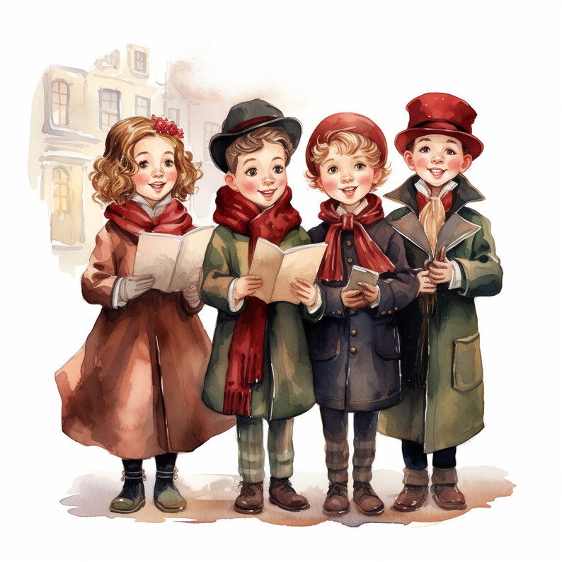 10 Christmas Carolers Clipart for Christmas Card Making & Crafts ...