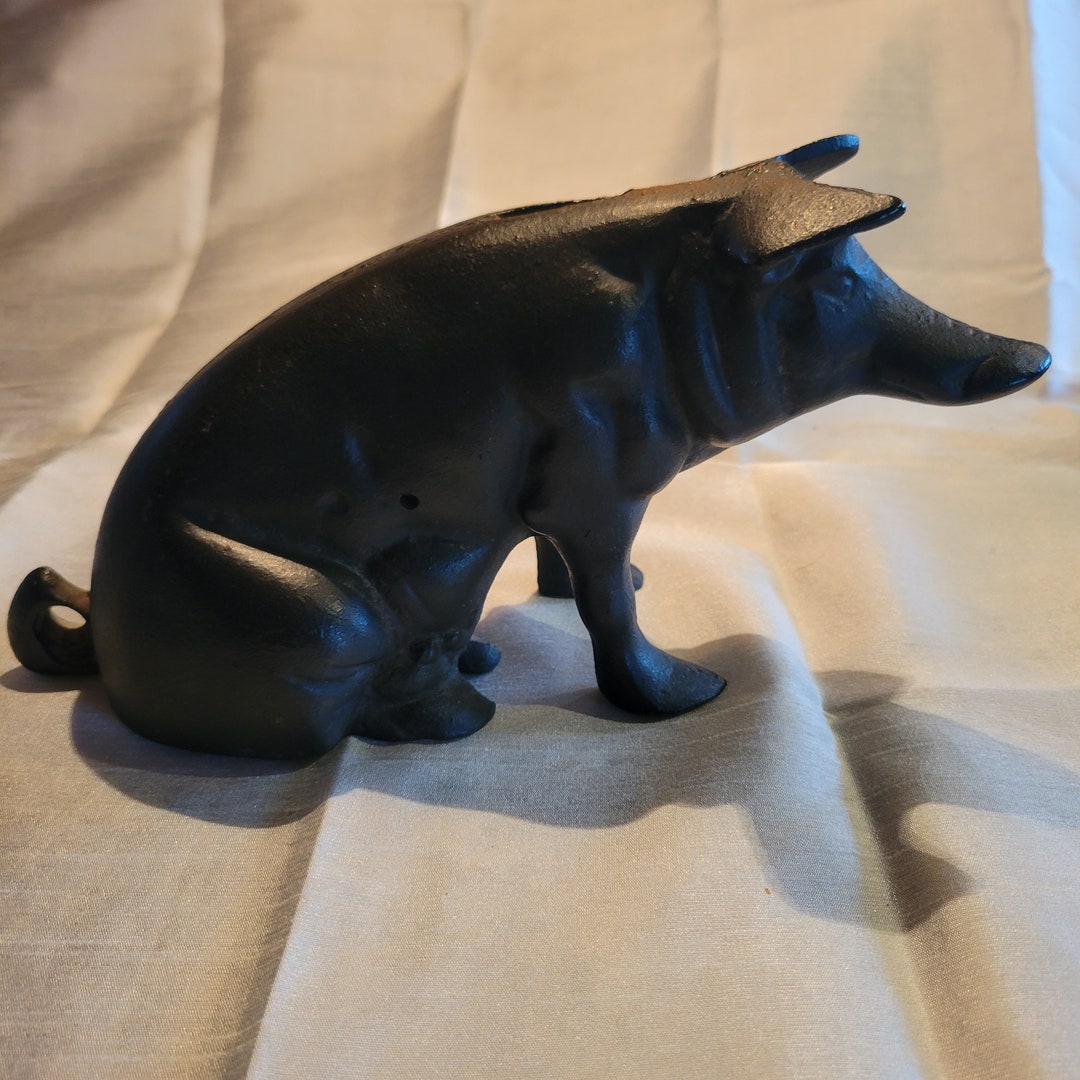 Black Cast Iron Metal Piggy Bank/door Stop Collector Pig by ...