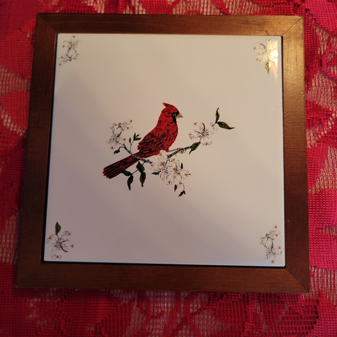 Cardinal Trivet/wall Art, Wood and Tile Hand-painted Cardinal Floral ...