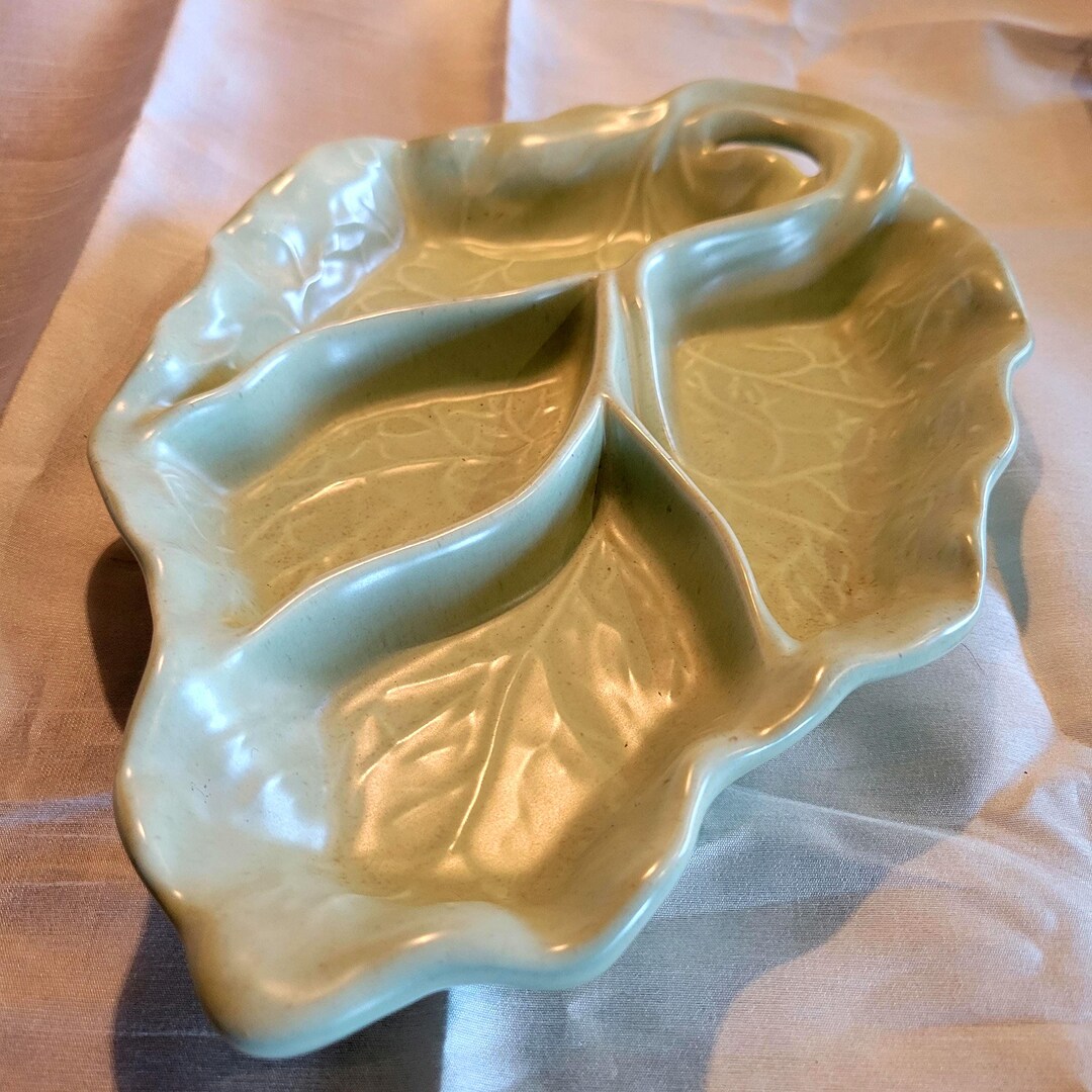 Vintage Mid Century Modern Lt. Green Leaf Design Divided Dish/tray by ...