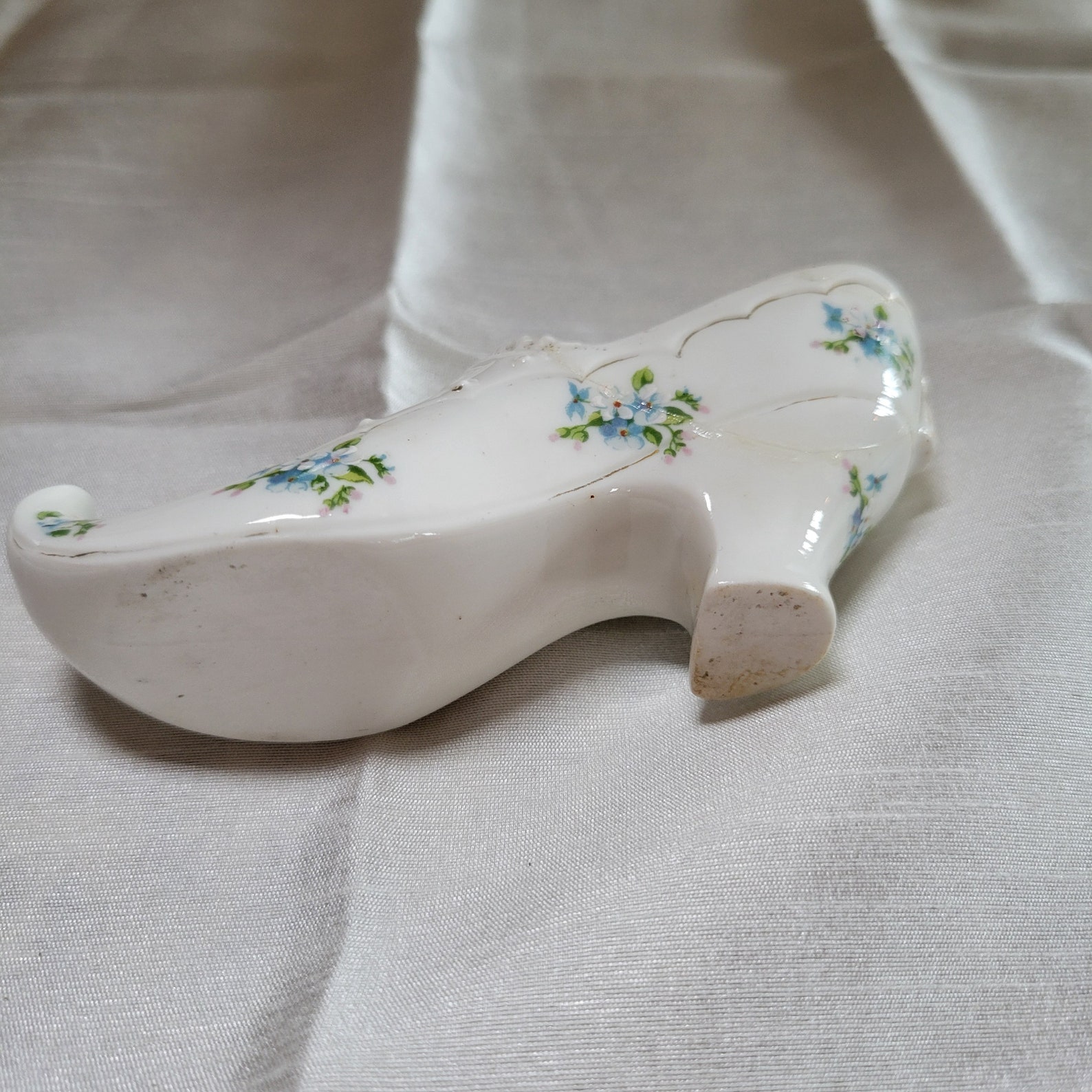 Vintage Porcelain Blue Floral Shoe Figurine - Etsy