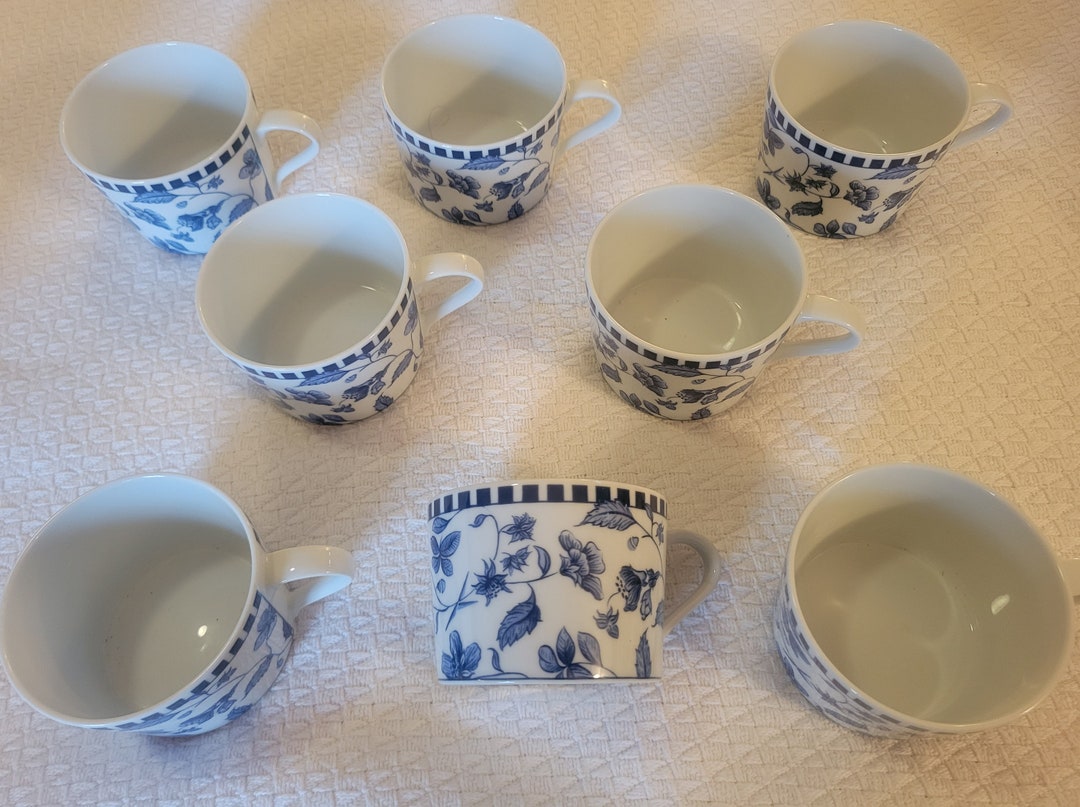 Vintage Spal Porcelanas Coffee Cups, Adagio Cobalt Blue Floral Set of 8 ...