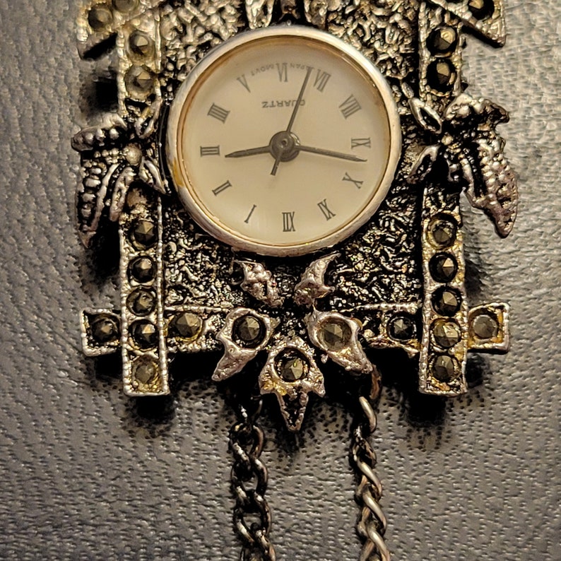 Vintage Marcasite Coco Clock Pendant/pin Necklace on Sterling Silver 28 ...