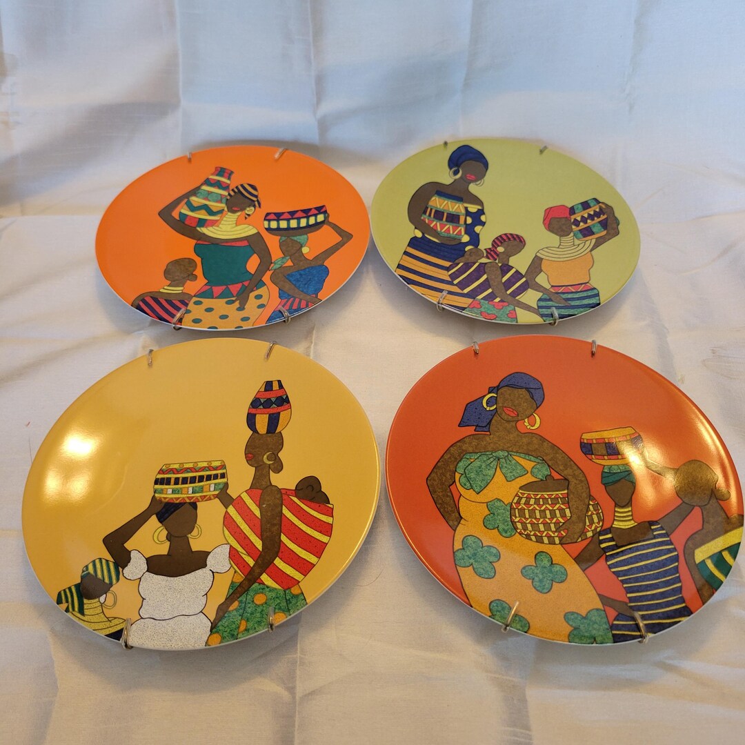 Pier 1 Zebra African Women Plates Set of 4 8 1/8" by IGOTYOUBABEVINTAGE ...