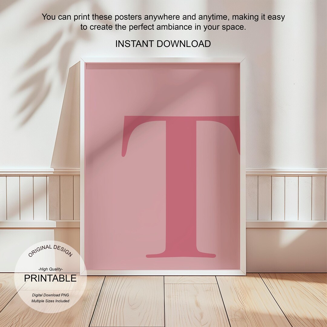 Letter T Pink Wall Art: Preppy Dorm Decor (digital Download) - Etsy