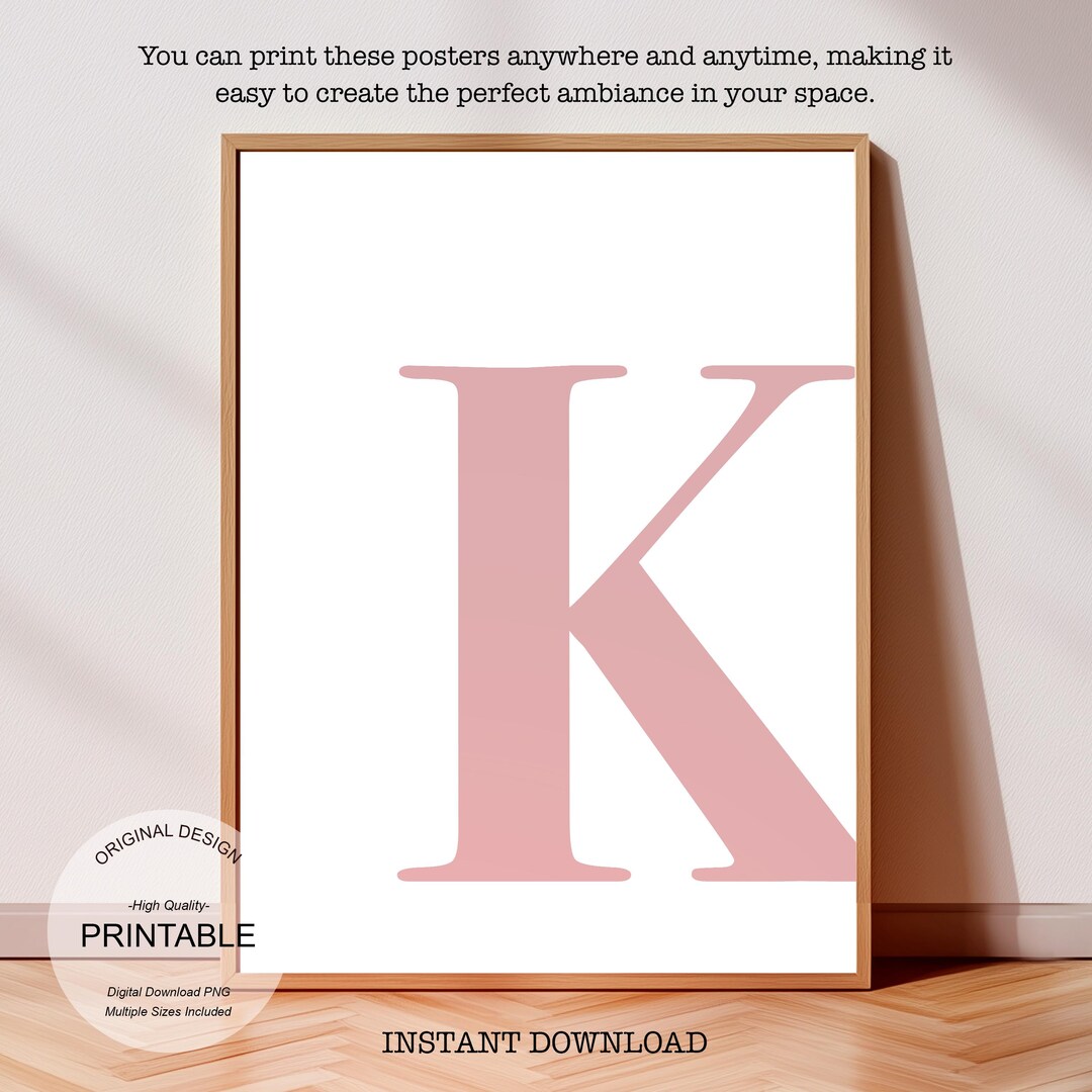 Pink Wall Art, Letter K Poster, Preppy Room Decor, K Initial Print Cute ...