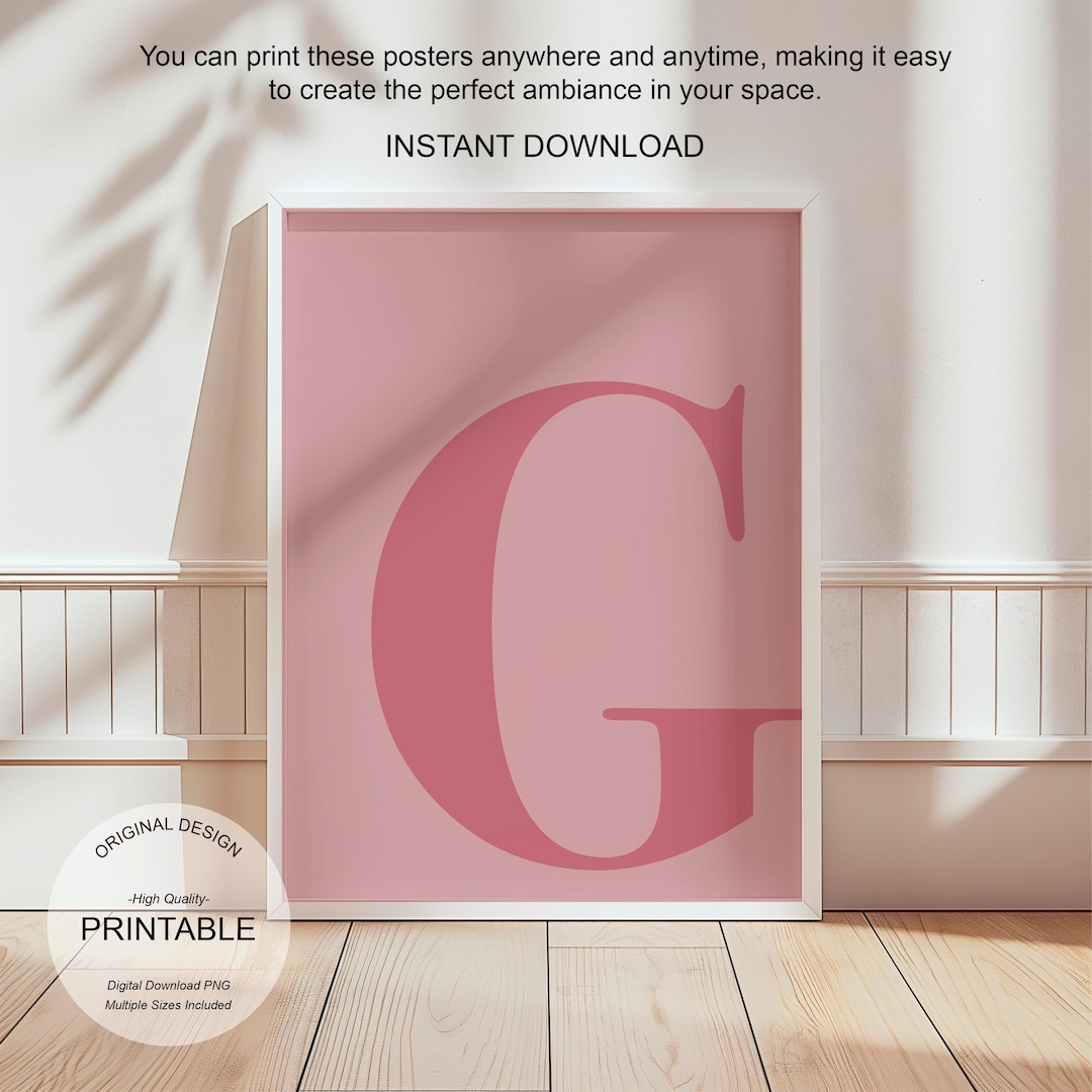 Pink Wall Art, Letter G Poster, Preppy Room Decor, G Initial Print Cute ...