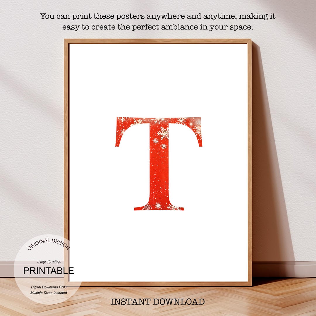 Christmas Initial Poster: Letter T Poster, Letter T Monogram and T ...