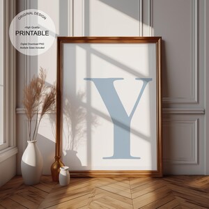 Blue Wall Art, Letter Y Poster, Preppy Room Decor, Y Initial Print Cute ...
