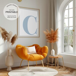 Blue Wall Art, Letter C Poster, Preppy Room Decor, C Initial Print Cute ...