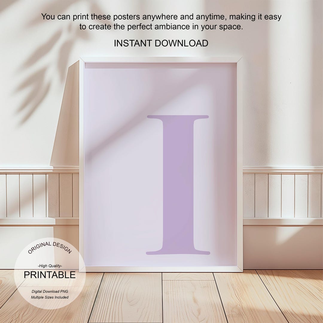 Letter I Print: Purple Initial Poster, Lilac Nursery Decor (digital ...