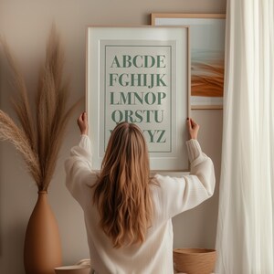 Vintage ABC Poster Print: Sage Green Alphabet Chart, Nursery Letter ...