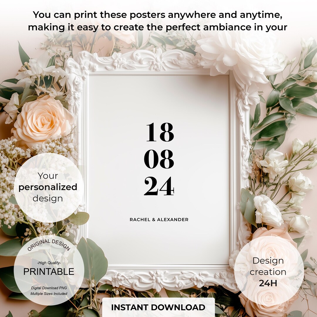 Personalized Just Married Poster: Wedding Date Print Decor ...