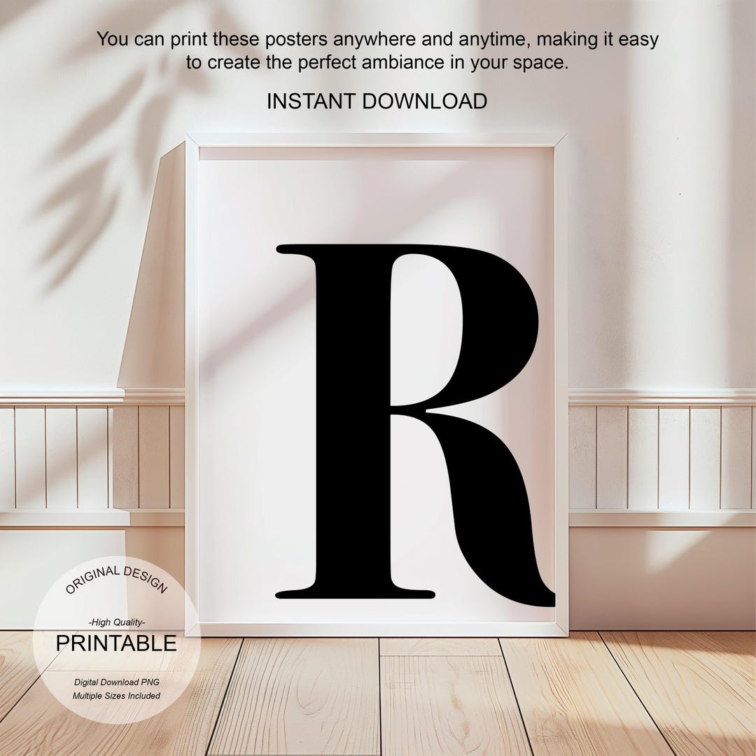 White Wall Art, Letter R Poster Preppy Room Decor R Initial Print Cute ...