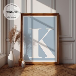 Blue Wall Art, Letter K Poster, Preppy Room Decor, K Initial Print Cute ...