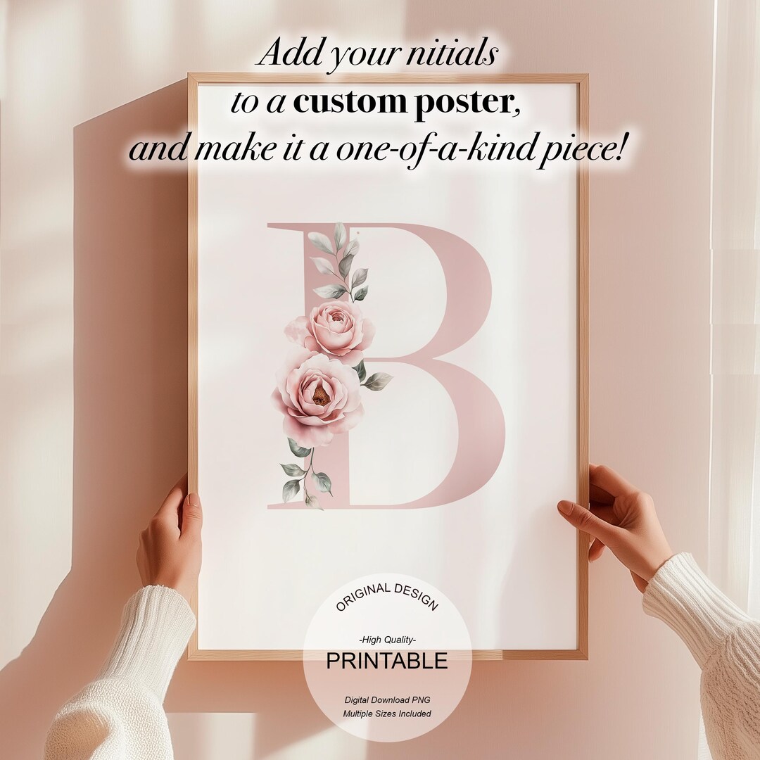 Personalized Initial Name Print, Watercolor Floral Print: Custom Name ...