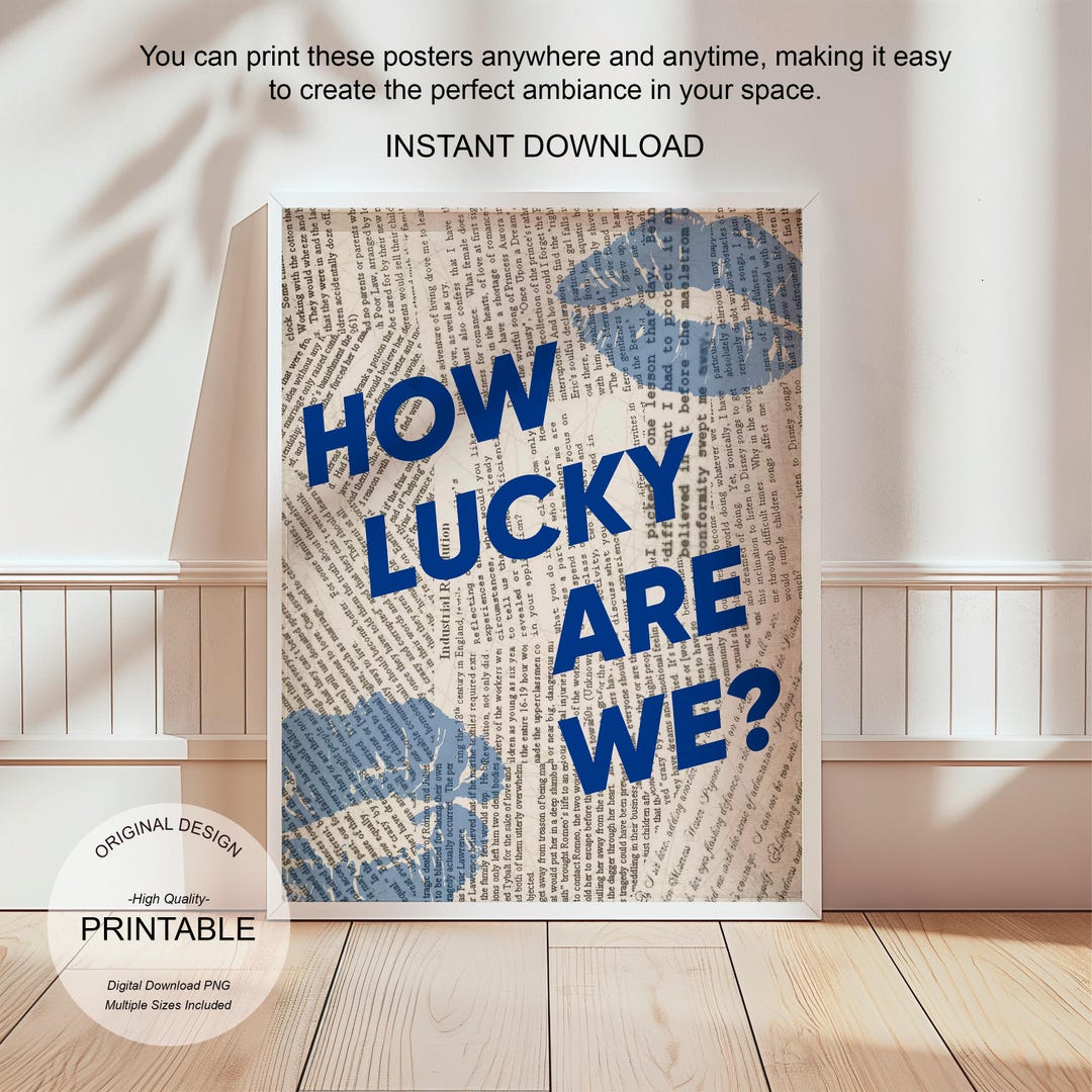 Trendy How Lucky Are We Wall Art Print, Navy Blue Retro Newspaper ...