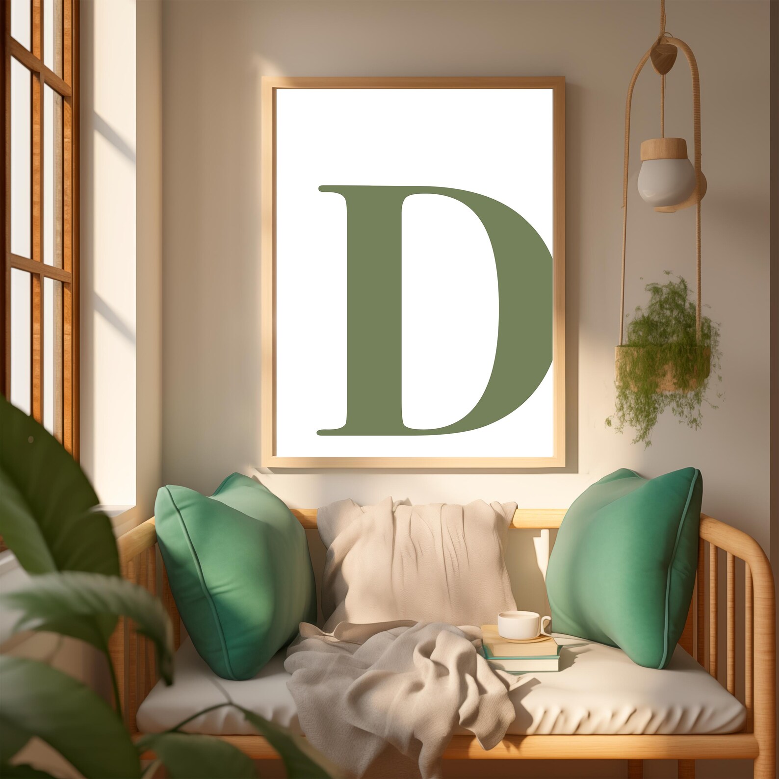 Green Wall Art, Letter D Poster, Preppy Room Decor, D Initial Print ...