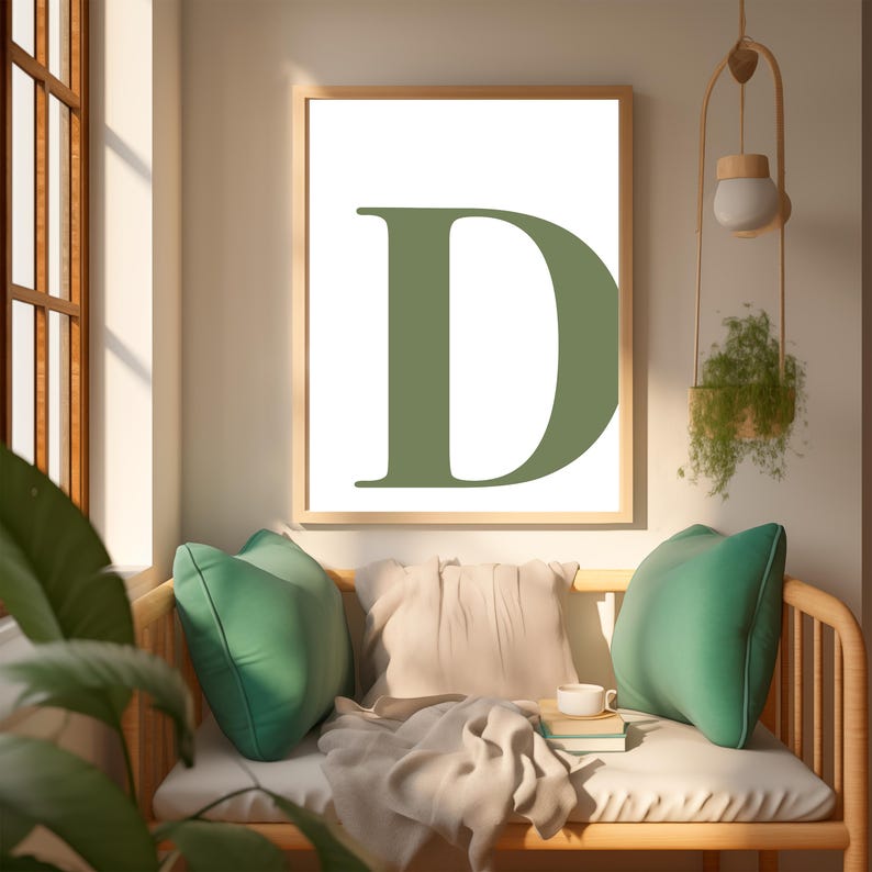 Green Wall Art, Letter D Poster, Preppy Room Decor, D Initial Print ...