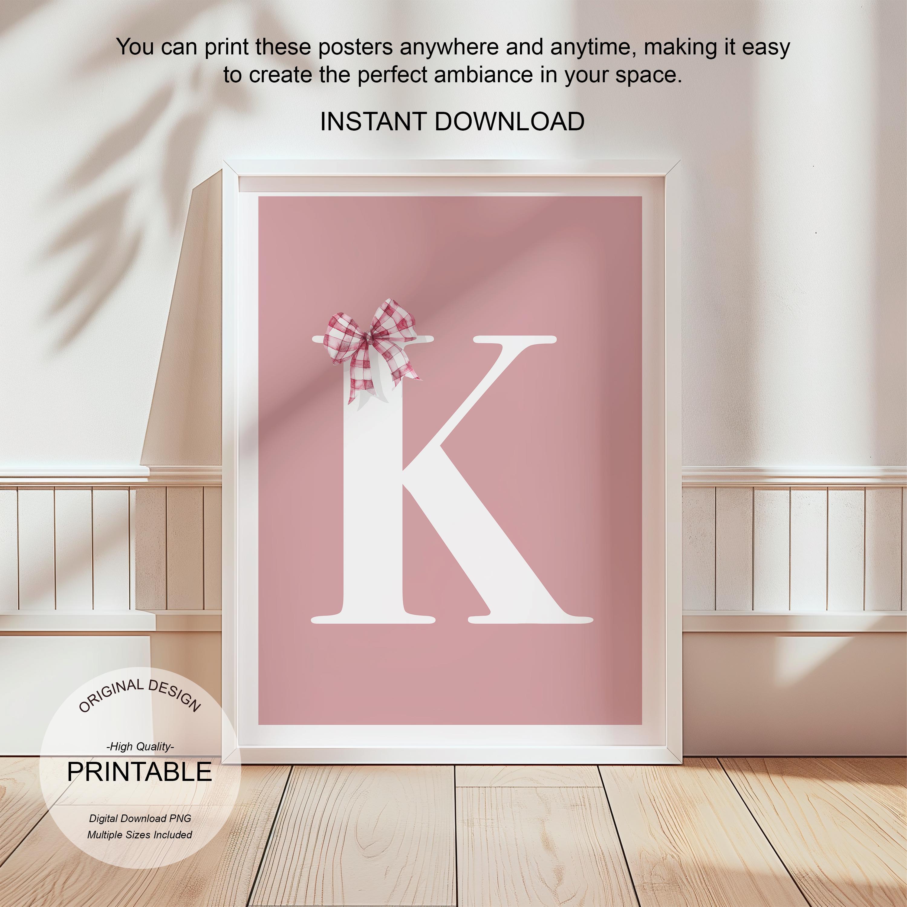 Pink Wall Art Letter K Poster Preppy Room Decor K Initial Print Cute ...
