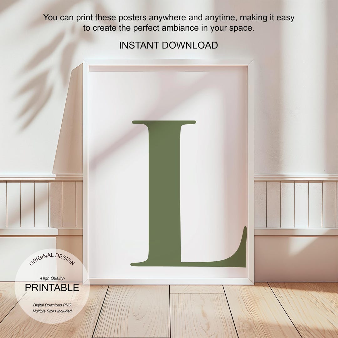 Letter L Print: Green Initial Poster, Preppy Dorm Decor (digital ...
