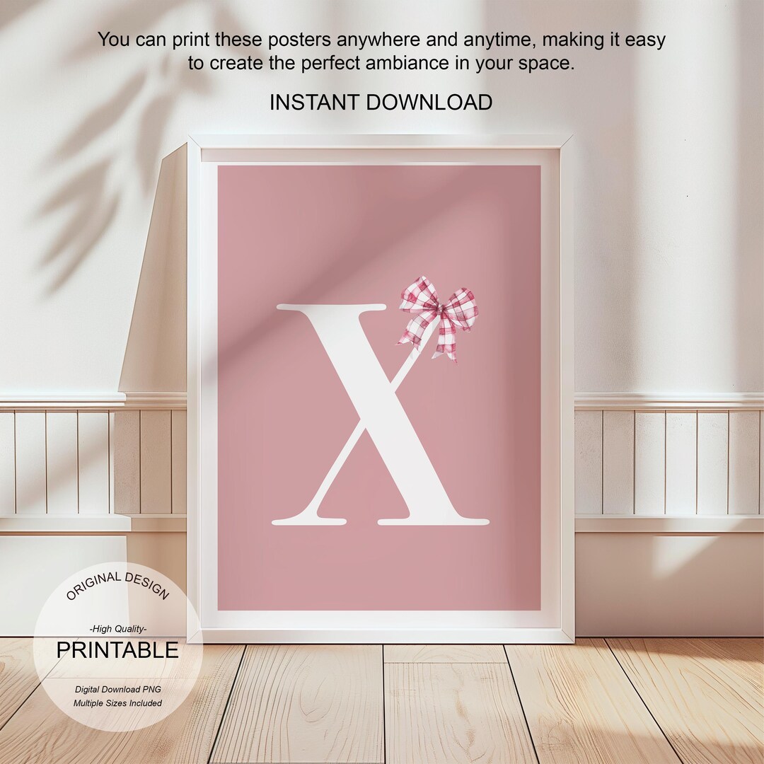 Pink Wall Art Letter X Poster Preppy Room Decor X Initial Print Cute ...