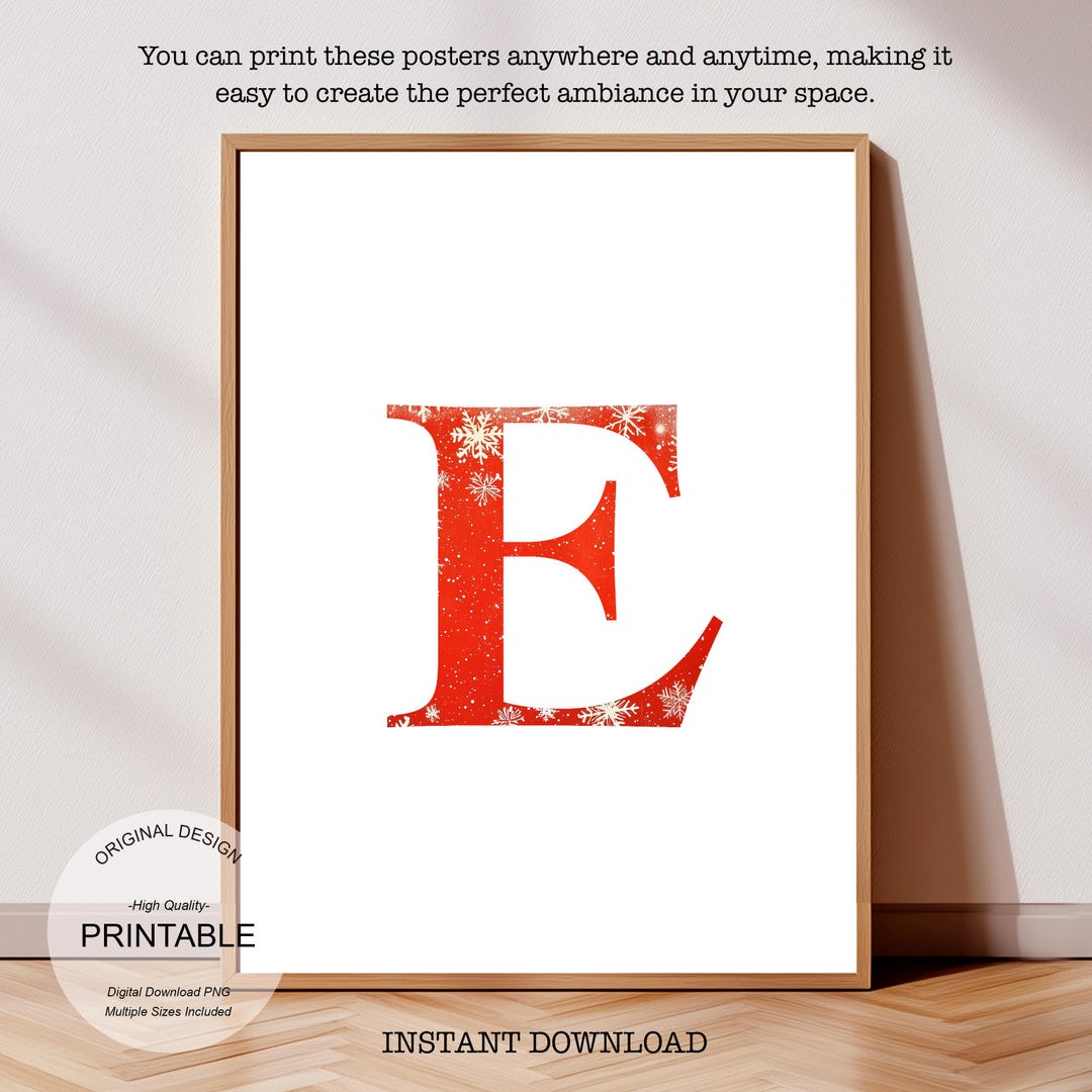 Christmas Initial Poster, Letter E Poster, Letter E Monogram E Initial ...