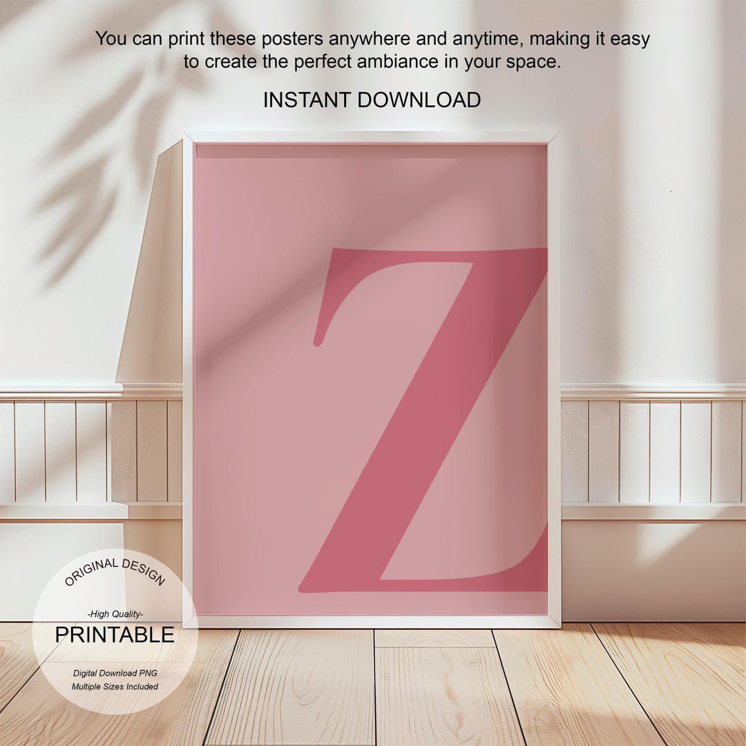 Pink Wall Art, Letter Z Poster, Preppy Room Decor, Z Initial Print Cute ...
