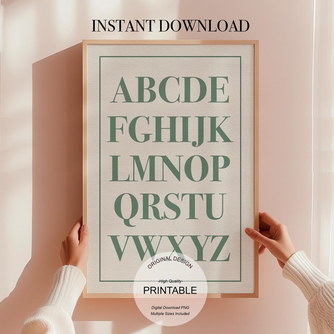 Vintage ABC Poster Print: Sage Green Alphabet Chart, Nursery Letter ...