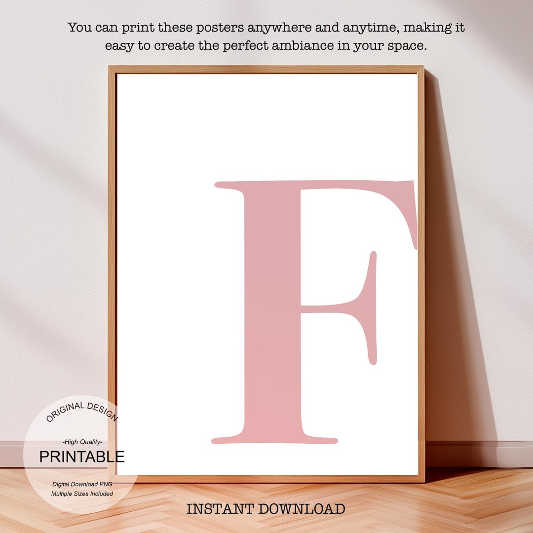 Pink Wall Art, Letter F Poster, Preppy Room Decor, F Initial Print Cute ...