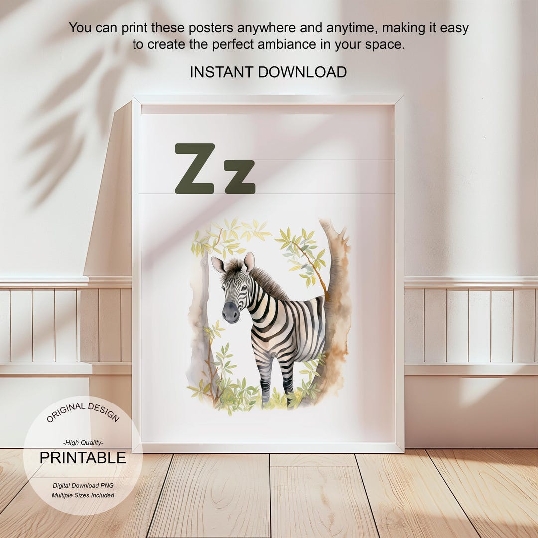 Letter Z Poster With Z Initial Art Print for Classroom ABC Neutral ...