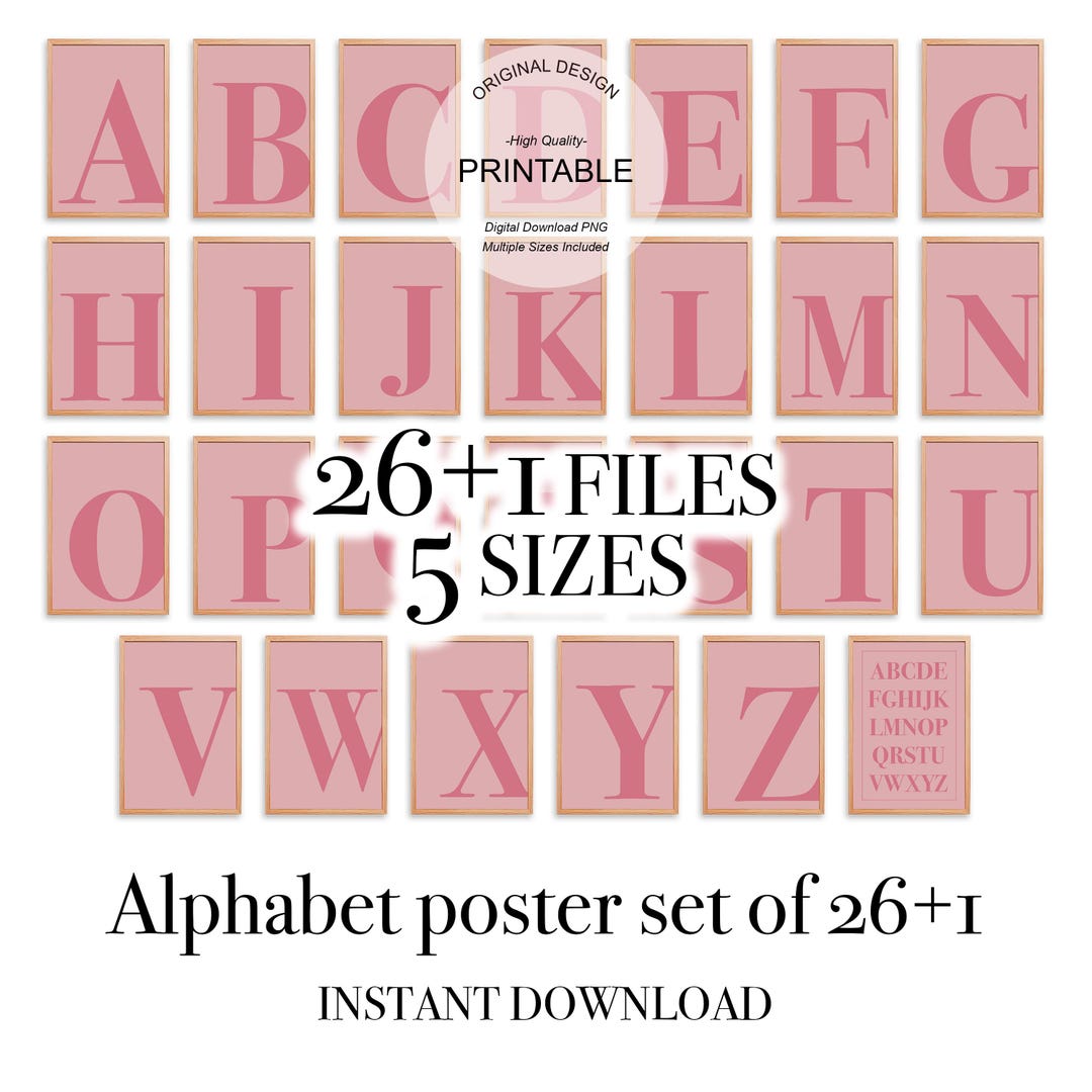 Pink Alphabet Poster Set: Vintage Nursery Letter Prints (digital ...
