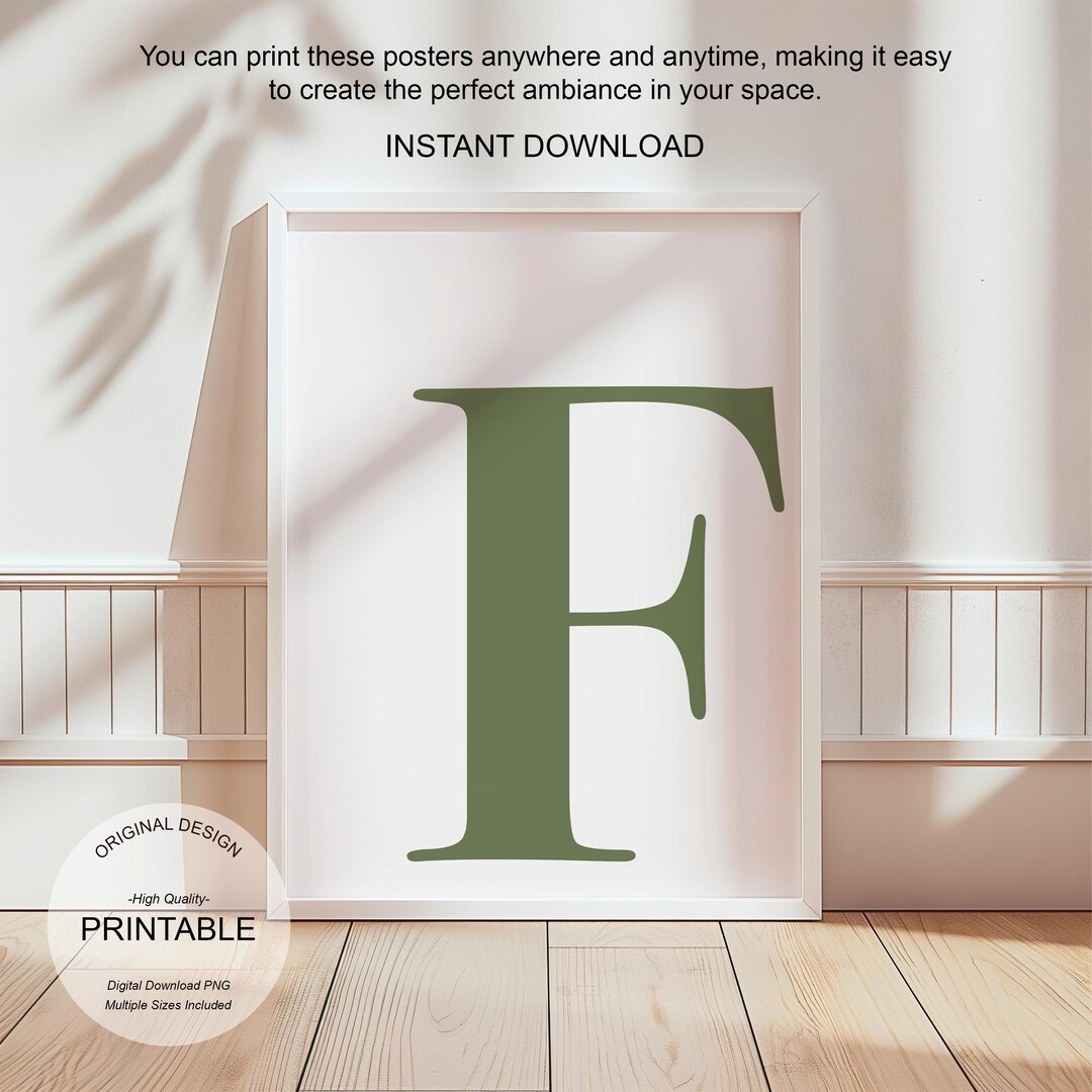 Letter F Print: Green Initial Poster, Preppy Dorm Decor (digital ...