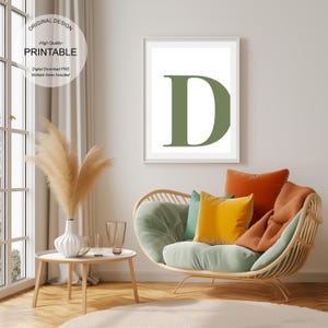 Green Wall Art, Letter D Poster, Preppy Room Decor, D Initial Print ...