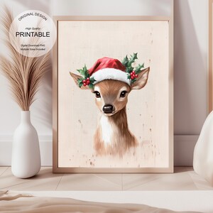 Christmas Wall Decor Printable Reindeer Still Life Painting, Rustic ...