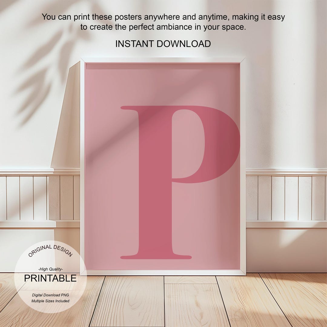 Pink Wall Art, Letter P Poster, Preppy Room Decor, P Initial Print Cute ...