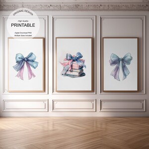 Set of 3 Prints Blue Preppy Bows Coquette Print Digital Download for ...