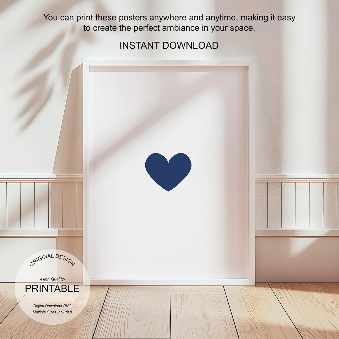 Navy Blue Heart Wall Art: Minimalist Bedroom Decor (digital Download ...