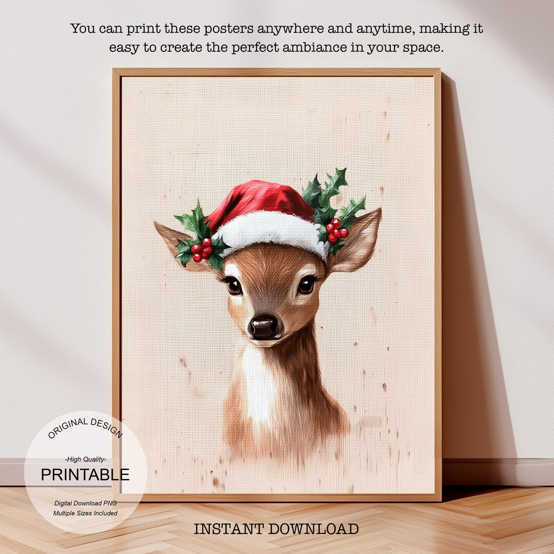 Christmas Wall Decor Printable Reindeer Still Life Painting, Rustic ...